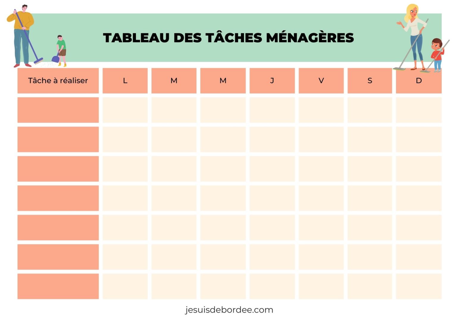 Tableau pour gérer la participation aux tâches ménagères